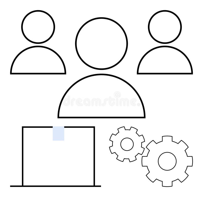 Teamwork and Collaboration Icon with People, Laptop, and Gears ...