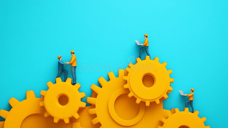 Teamwork and Collaboration Miniature Figures on Interlocking Yellow ...