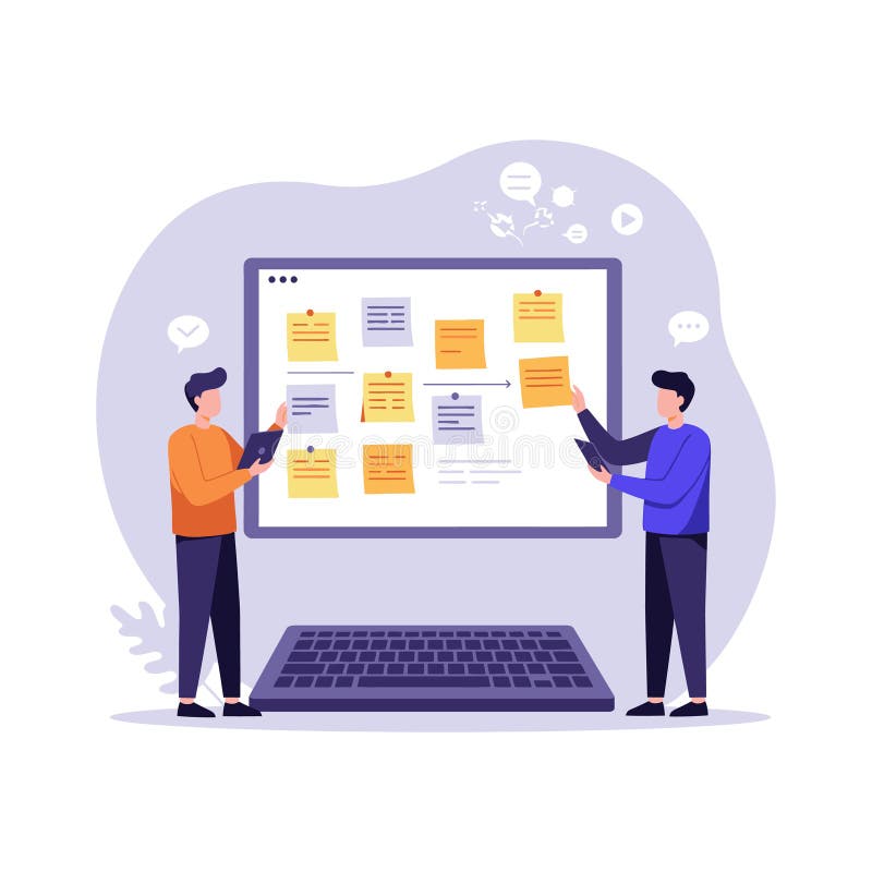 Teamwork Collaboration Planning on Laptop Screen with Sticky Notes and ...