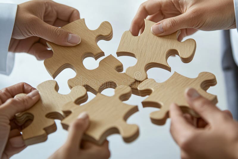 Teamwork Collaboration Puzzle Pieces Hands Closeup High Quality Image ...