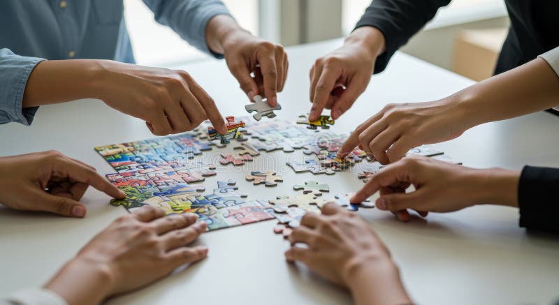 United Hands Completing a Puzzle Teamwork Collaboration Unity ...