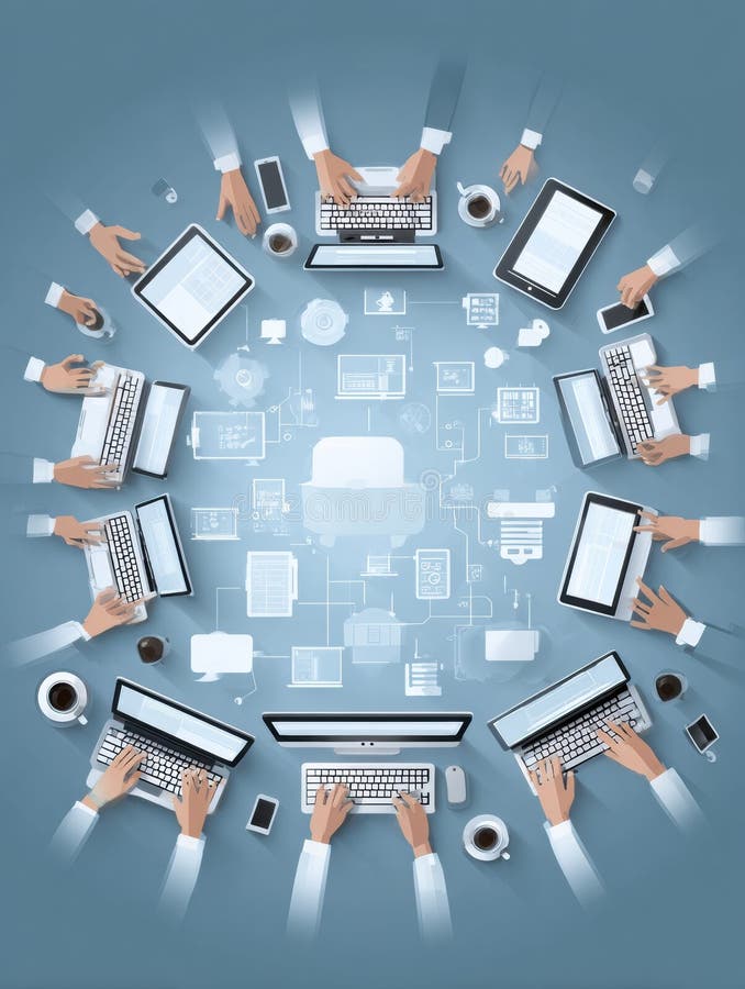 Teamwork Collaboration Visual Showcasing Multiple Devices Connected for ...