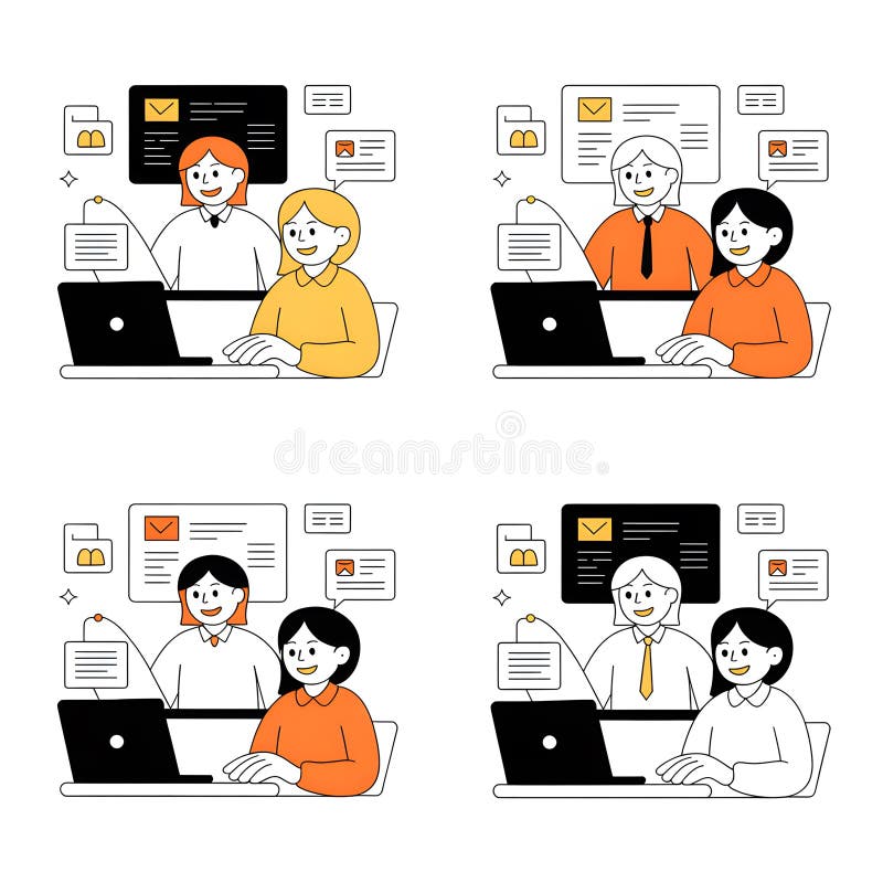 Teamwork and Communication Illustrated in a Vector of Diverse People Working Together Online ...