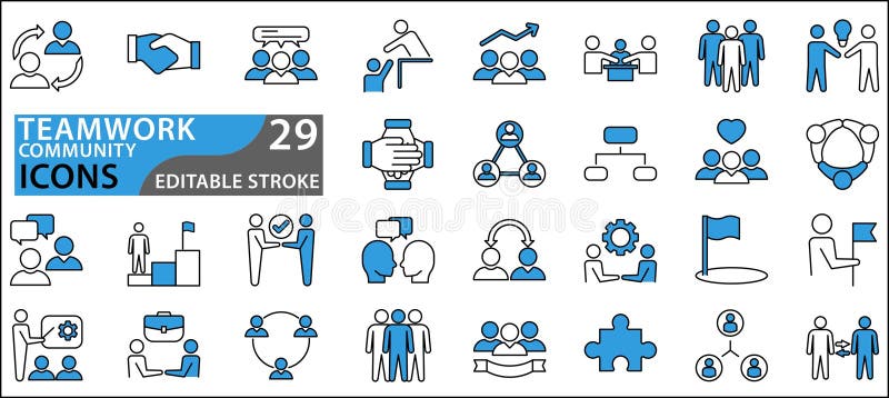Teamwork Community Blue Icon Set Stock Vector - Illustration of success ...
