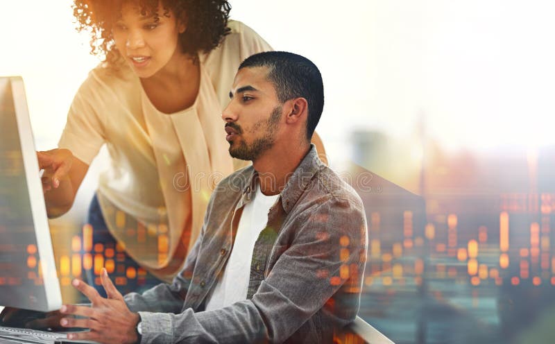 Teamwork, Computer and Business People with Help in Office for Support ...