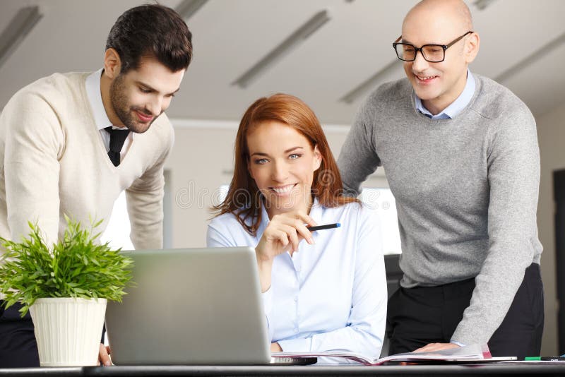 Teamwork with computer stock image. Image of idea, laptop - 47953789