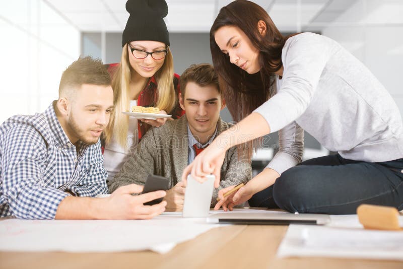 Teamwork concept stock image. Image of device, people - 85156621