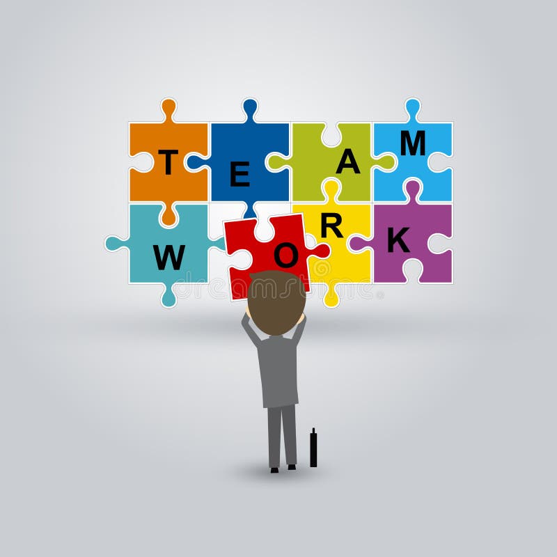 Teamwork Concept of Businessman and Jigsaw Puzzle Stock Vector ...