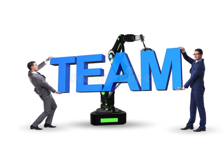 The Teamwork Concept with Businessman and Robotic Arm Stock Photo ...
