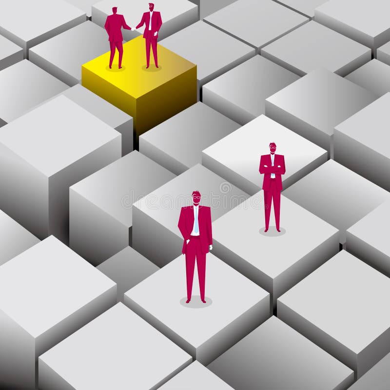 Teamwork Concept, Businessman Stands on Cubes. Stock Vector ...