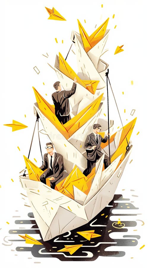 Teamwork Concept with Businesspeople Aboard a Paper Ship in Creative ...