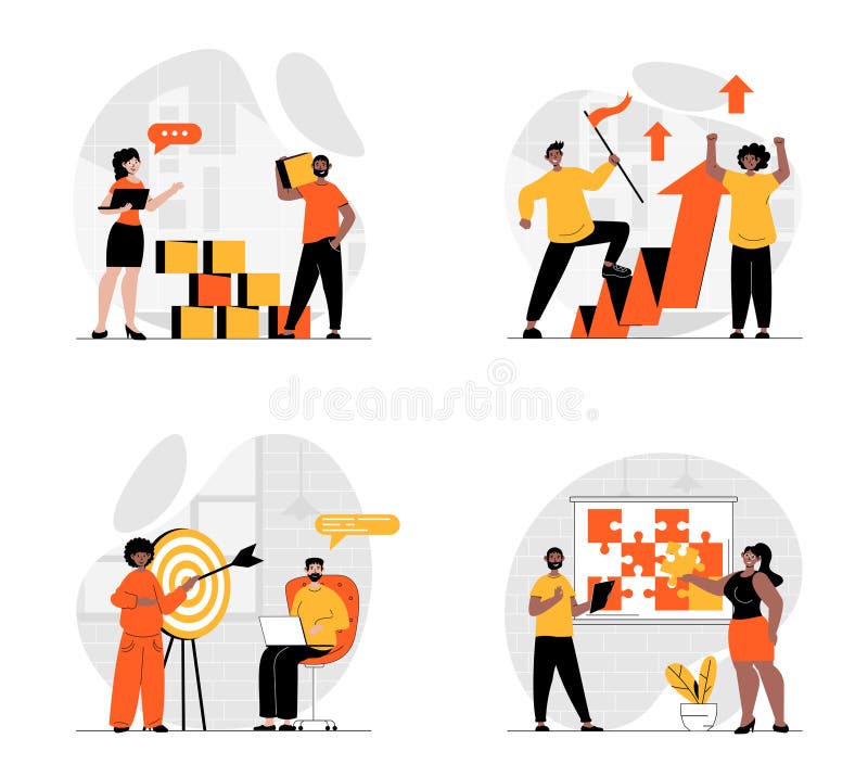 Teamwork Concept with Character Set. Vector Illustrations Stock ...