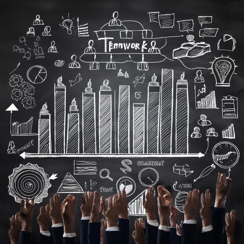 Teamwork Concept Chart with Business Elements Hand Drawn on Blackboard ...