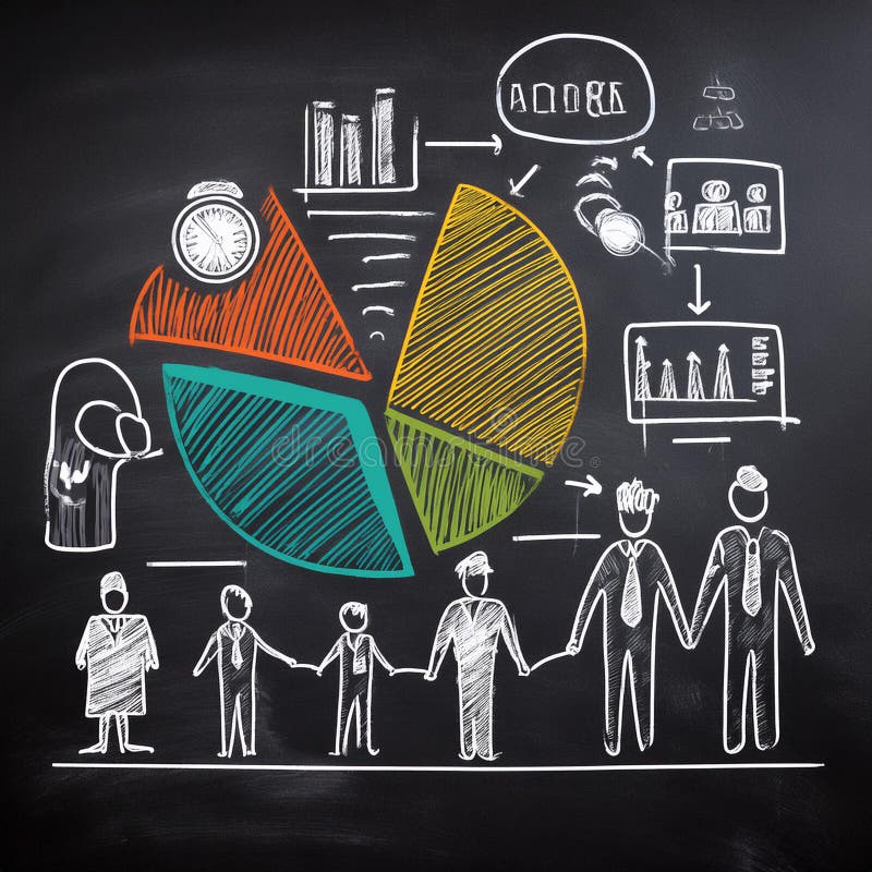 Teamwork Concept Chart with Business Elements Hand Drawn on Blackboard ...