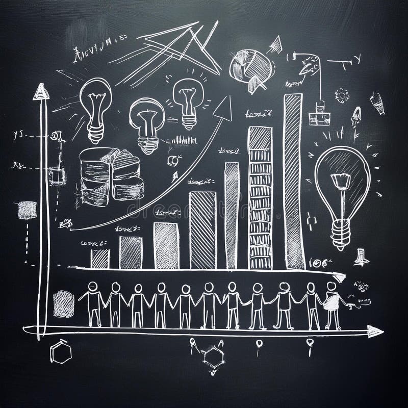 Teamwork Concept Chart with Business Elements Hand Drawn on Blackboard ...