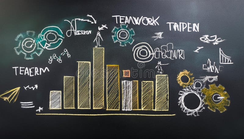 Teamwork Concept Chart with Business Elements Hand Drawn on Blackboard ... Teamwork Concept Chart with Business Elements Hand Drawn on Blackboard ...