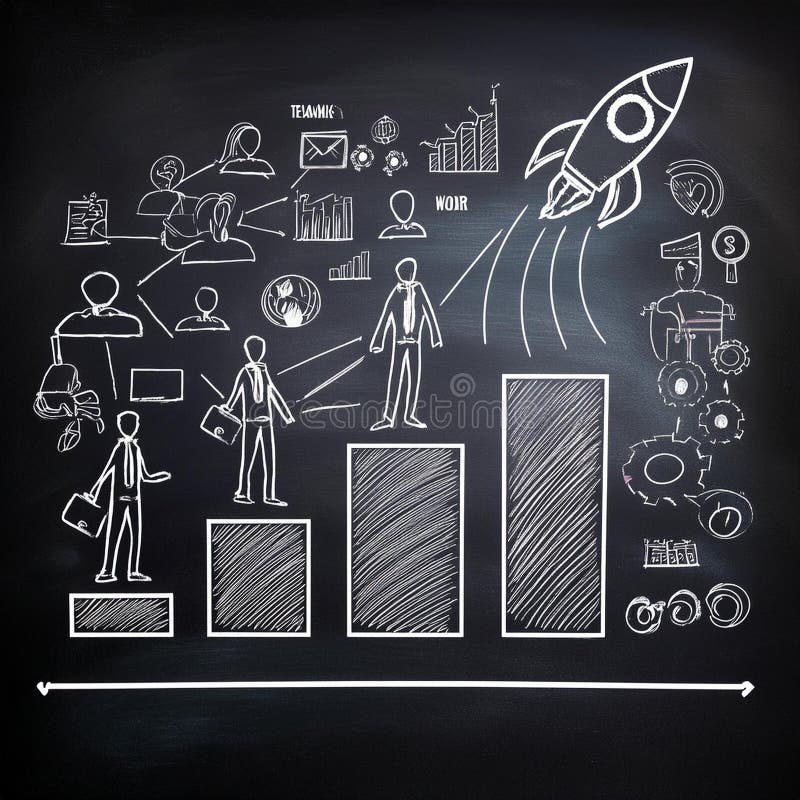 Teamwork Concept Chart with Business Elements Hand Drawn on Blackboard ...