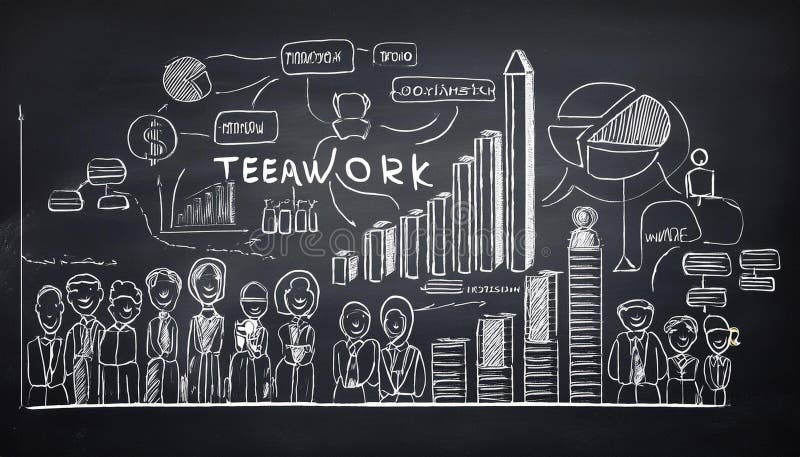 Teamwork Concept Chart with Business Elements Hand Drawn on Blackboard ...