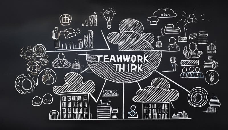 Teamwork Concept Chart with Business Elements Hand Drawn on Blackboard ...