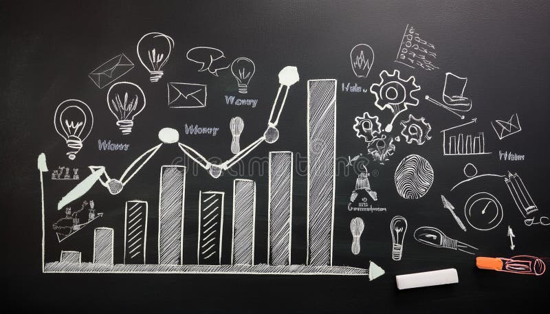 Teamwork Concept Chart with Business Elements Hand Drawn on Blackboard ...