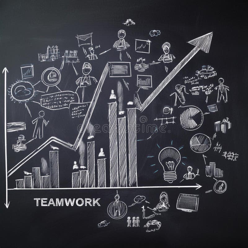 Teamwork Concept Chart with Business Elements Hand Drawn on Blackboard ... Teamwork Concept Chart with Business Elements Hand Drawn on Blackboard ...