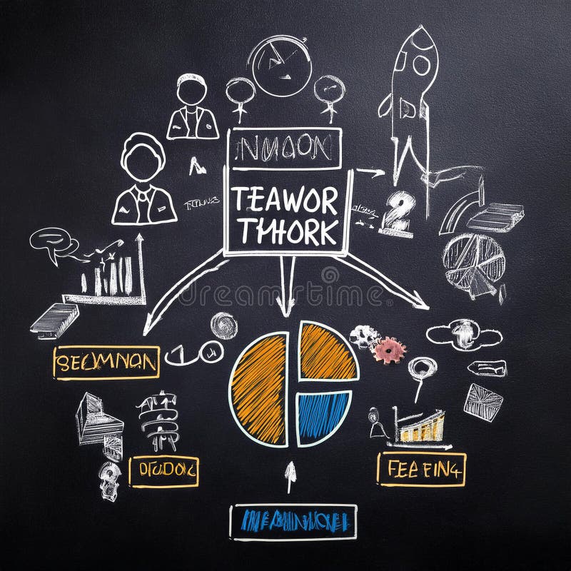 Teamwork Concept Chart with Business Elements Hand Drawn on Blackboard ... Teamwork Concept Chart with Business Elements Hand Drawn on Blackboard ...