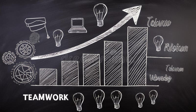 Teamwork Concept Chart with Business Elements Hand Drawn on Blackboard ...