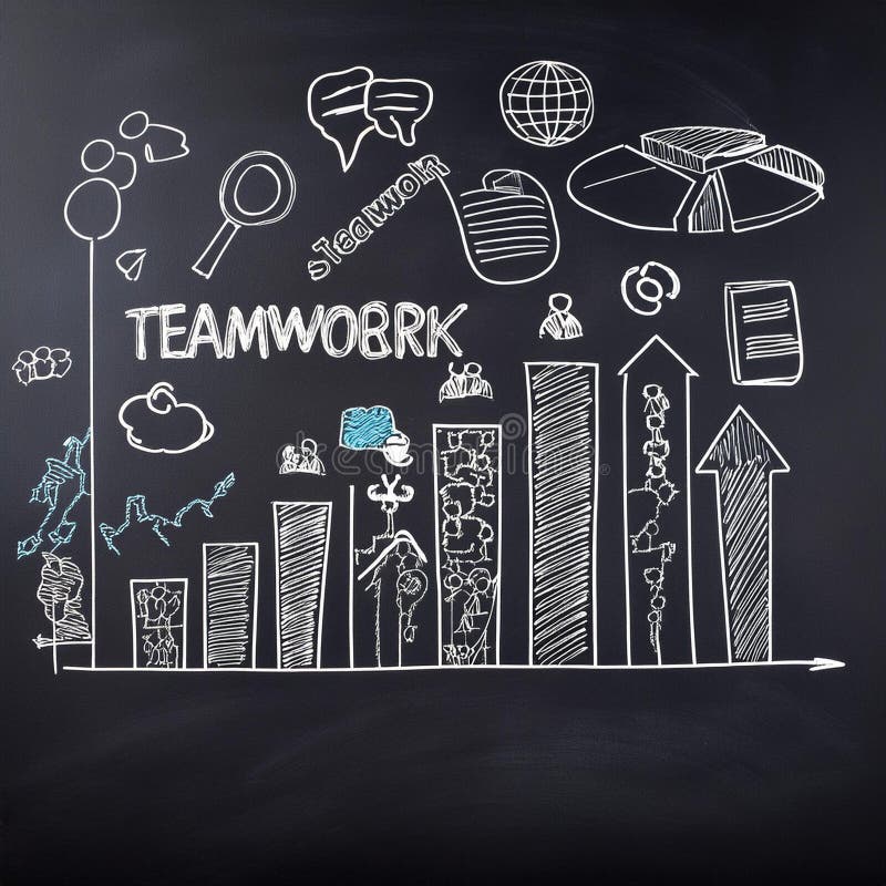 Teamwork Concept Chart with Business Elements Hand Drawn on Blackboard ...