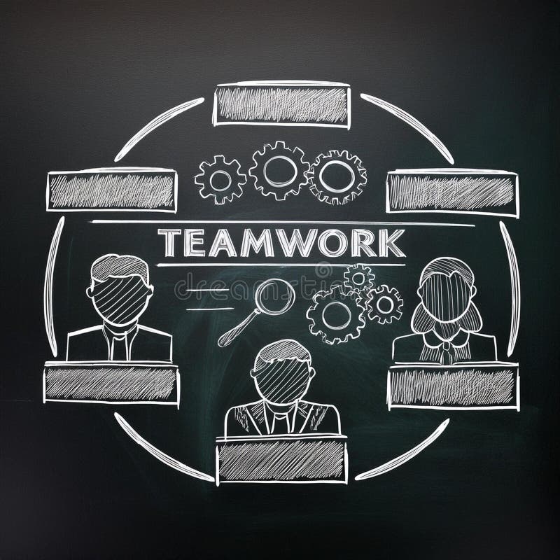 Teamwork Concept Chart with Business Elements Hand Drawn on Blackboard ...