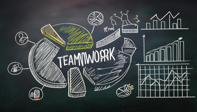 Teamwork Concept Chart with Business Elements Hand Drawn on Blackboard ...