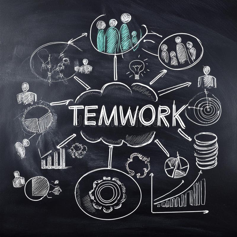 Teamwork Concept Chart with Business Elements Hand Drawn on Blackboard ... Teamwork Concept Chart with Business Elements Hand Drawn on Blackboard ...