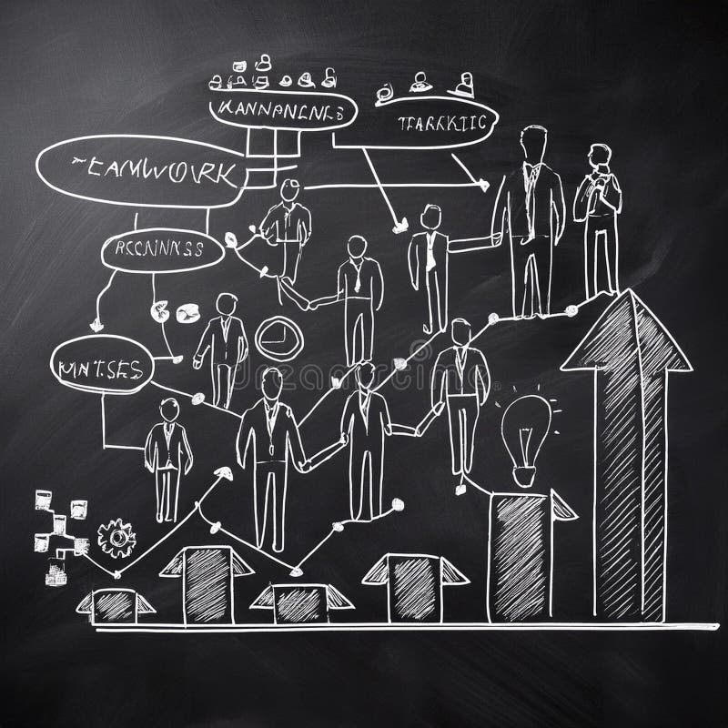 Teamwork Concept Chart with Business Elements Hand Drawn on Blackboard ...