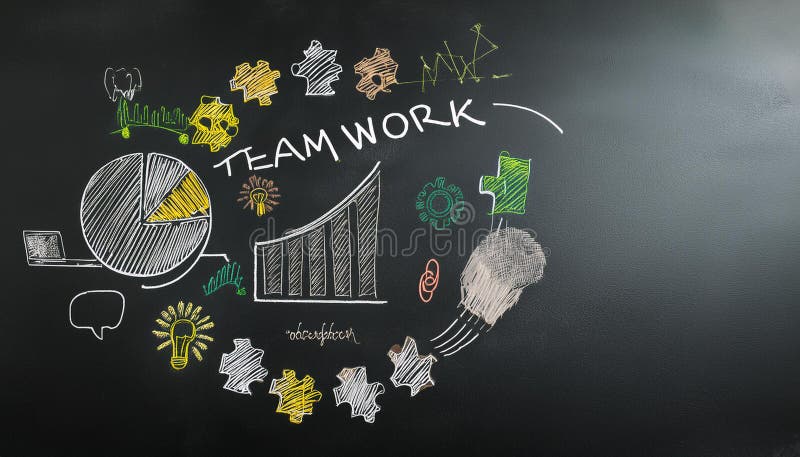Teamwork Concept Chart with Business Elements Hand Drawn on Blackboard ...