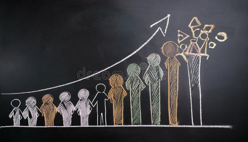 Teamwork Concept Chart with Business Elements Hand Drawn on Blackboard ...