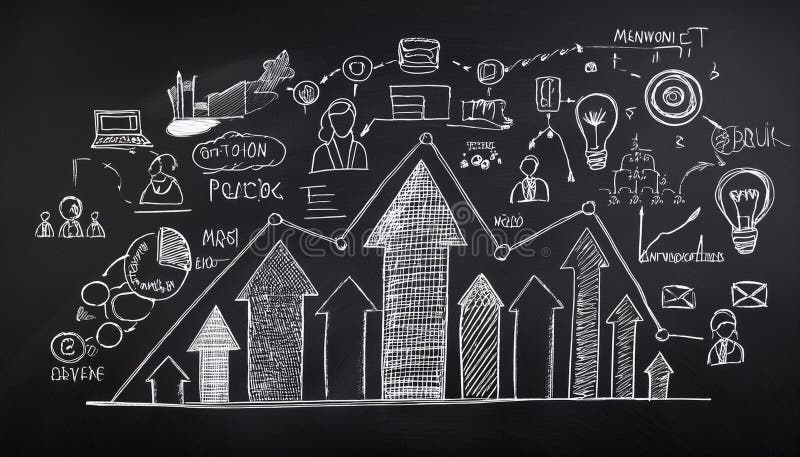 Teamwork Concept Chart with Business Elements Hand Drawn on Blackboard ...