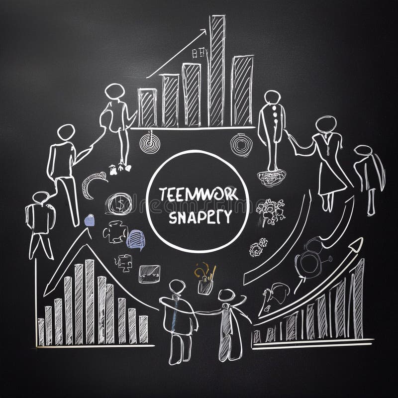 Teamwork Concept Chart with Business Elements Hand Drawn on Blackboard ...