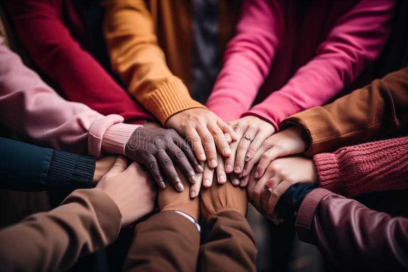 Teamwork Concept. Close-up of Multiethnic People Putting Their Hands ...