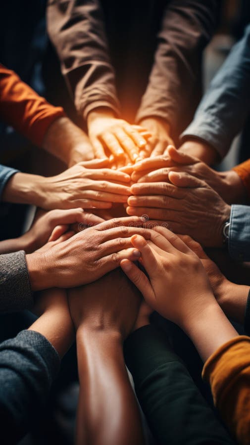 Teamwork Concept. Close-up Vertical of a Group of People Putting Their ...