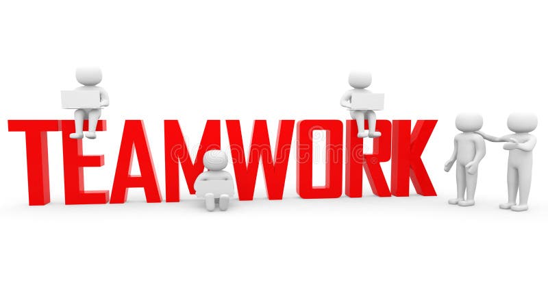 Teamwork - Three People Hold the Word Stock Illustration - Illustration ...