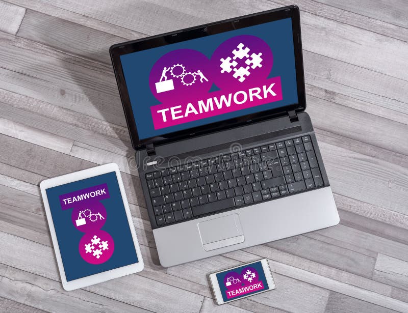 Teamwork Concept on Different Devices Stock Photo - Image of multi ...