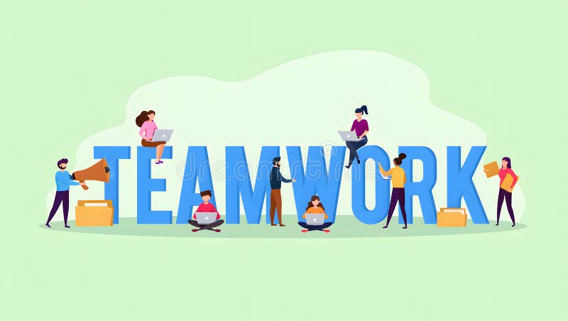 Teamwork Concept with Diverse Characters Collaborating Around Bold ...