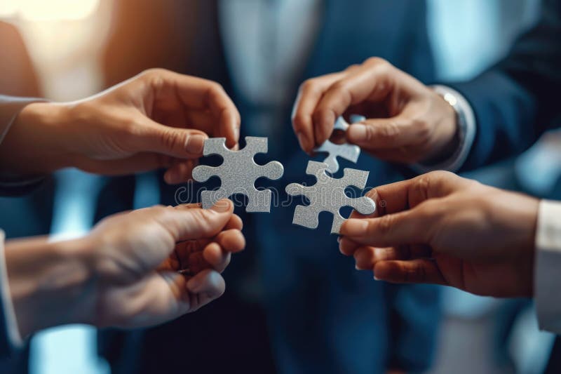 Teamwork Concept, Diverse Hands Fitting Puzzle Pieces, Partnership ...