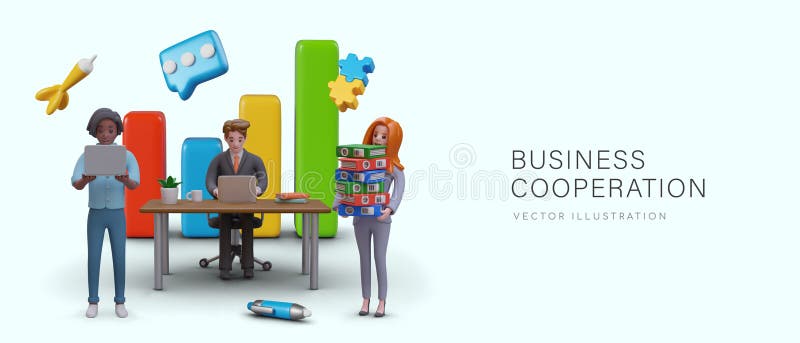 Teamwork Concept. Employees are Working on Development of Joint ...