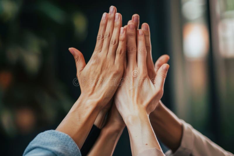 Teamwork Concept with Group of People Giving High Five Stock ...