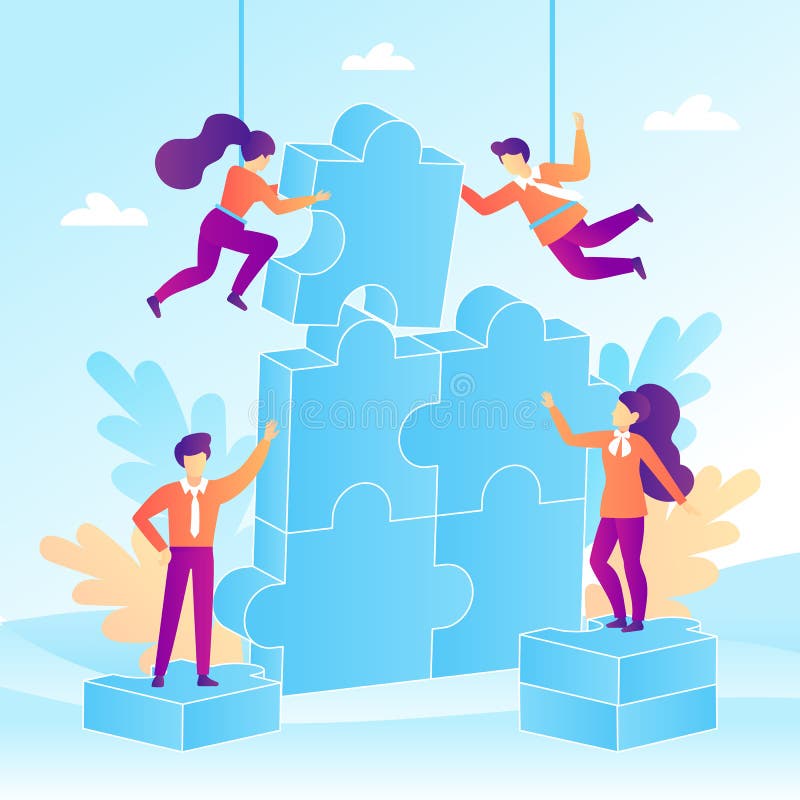 Teamwork Concept with Jigsaw Puzzle Elements in a Flat Design. Business ...