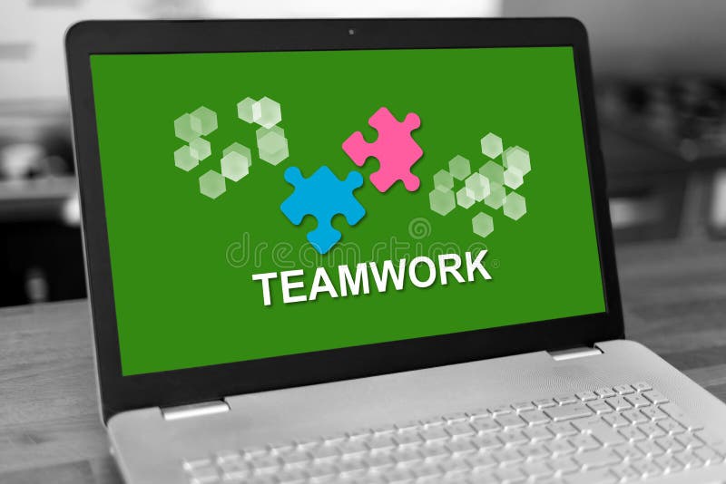 Teamwork Concept on a Laptop Stock Image - Image of people, unity ...