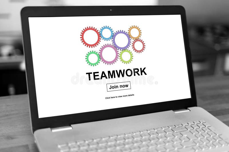 Teamwork Concept on a Laptop Stock Photo - Image of cogwheel, success ...