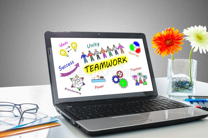 Teamwork Concept on a Laptop Screen Stock Image - Image of unity ...
