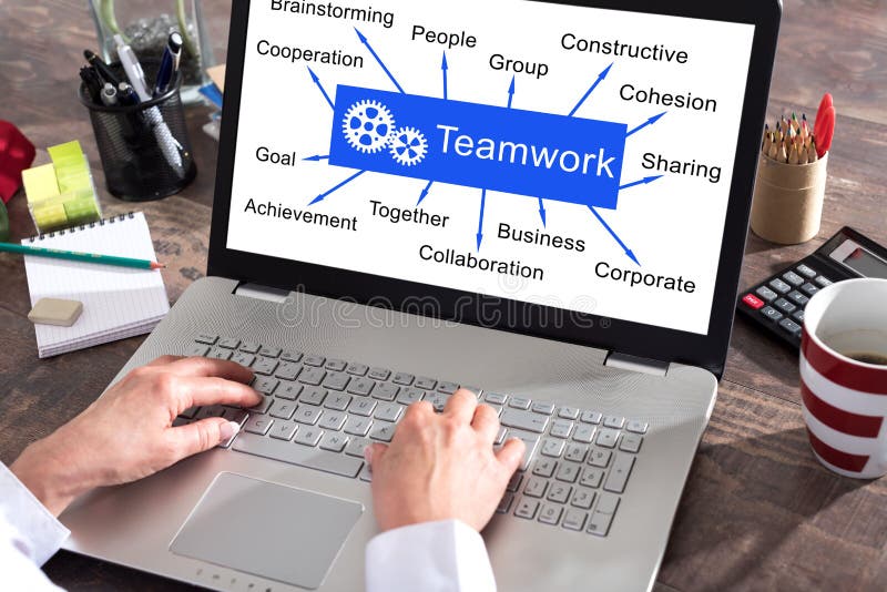 Teamwork Concept on a Laptop Screen Stock Photo - Image of laptop, word ...