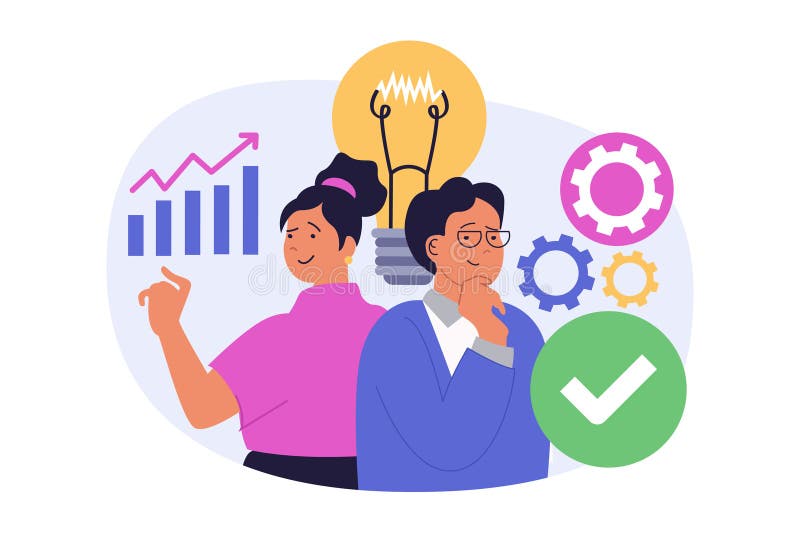 Teamwork Concept in Modern Flat Design for Web. Man and Woman ...